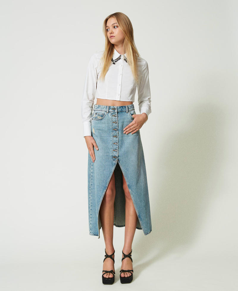 Gonna longuette in jeans con spacco Donna, Azzurro | TWINSET Milano