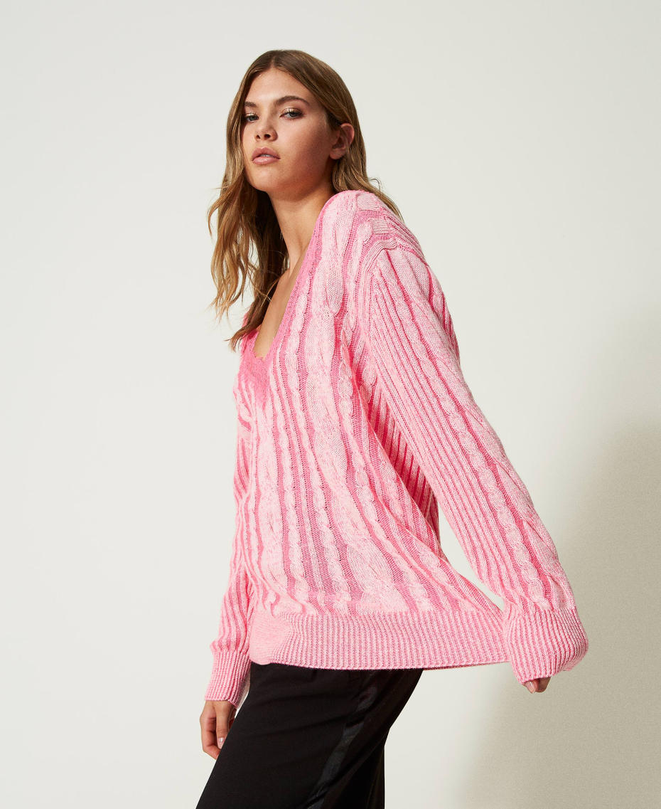 Maxi maglia MYFO a trecce con pizzo Donna, Rosa | TWINSET Milano