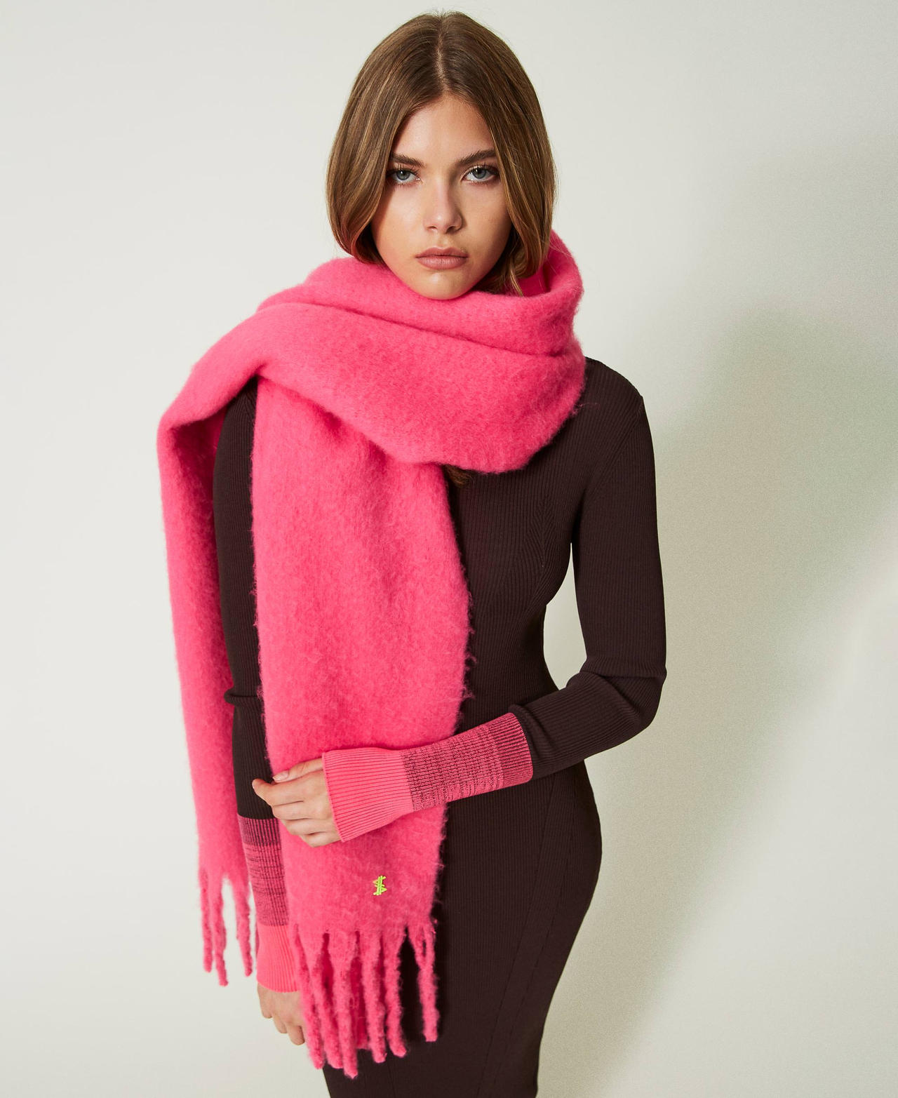 Écharpe MYFO en maille avec franges Femme, Rose | TWINSET Milano