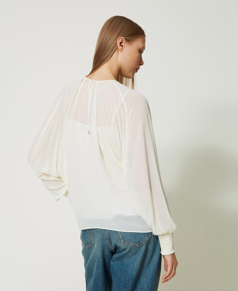 Pleated georgette blouse Woman, White | TWINSET Milano