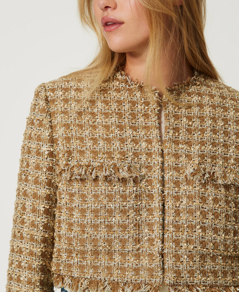 Chaqueta corta de bouclé con hilo de lúrex Mujer, Marrón | TWINSET Milano