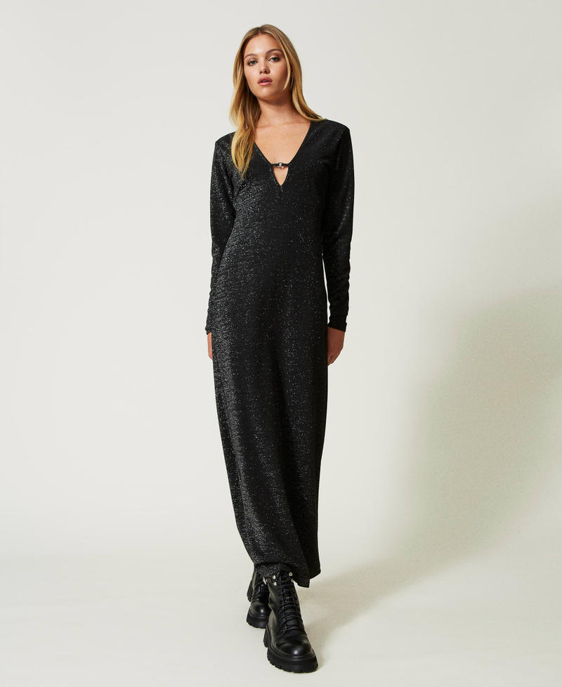 Long fitted lurex dress Woman, Black | TWINSET Milano