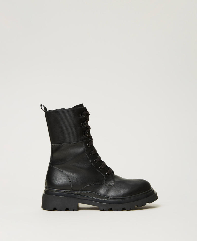 Lace-up leather combat boots Girl, Black | TWINSET Milano