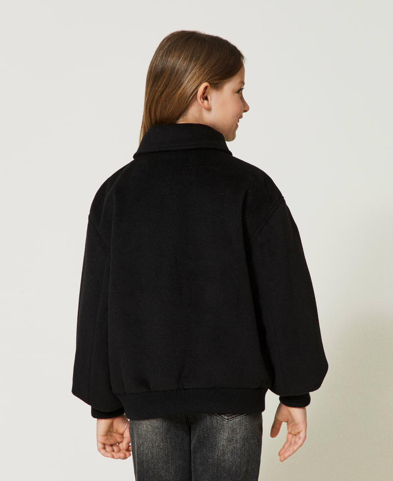 Wool cloth bomber jacket with fringes Girl, Black | TWINSET Milano