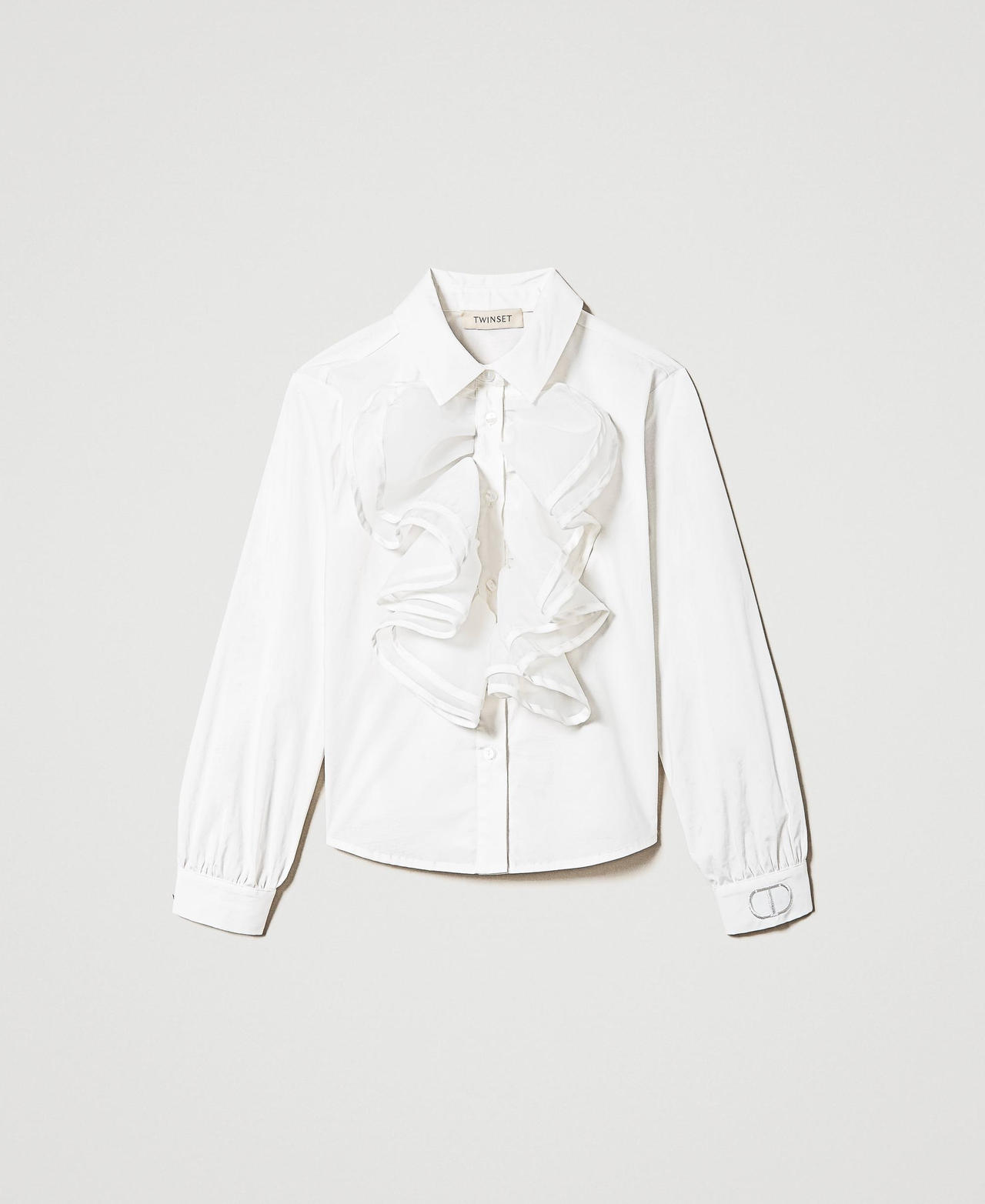 Camicia in popeline con balze Bambina, Bianco | TWINSET Milano