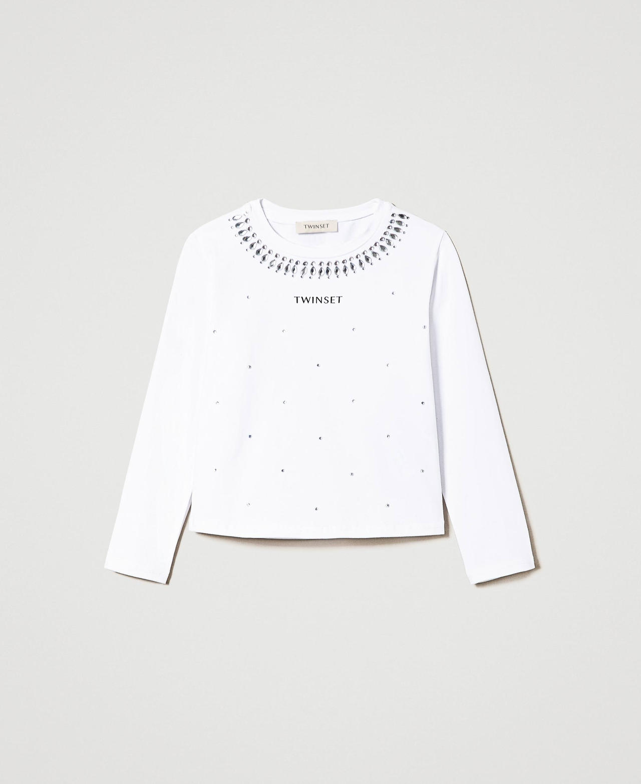 T-shirt con logo e strass Bambina, Bianco | TWINSET Milano