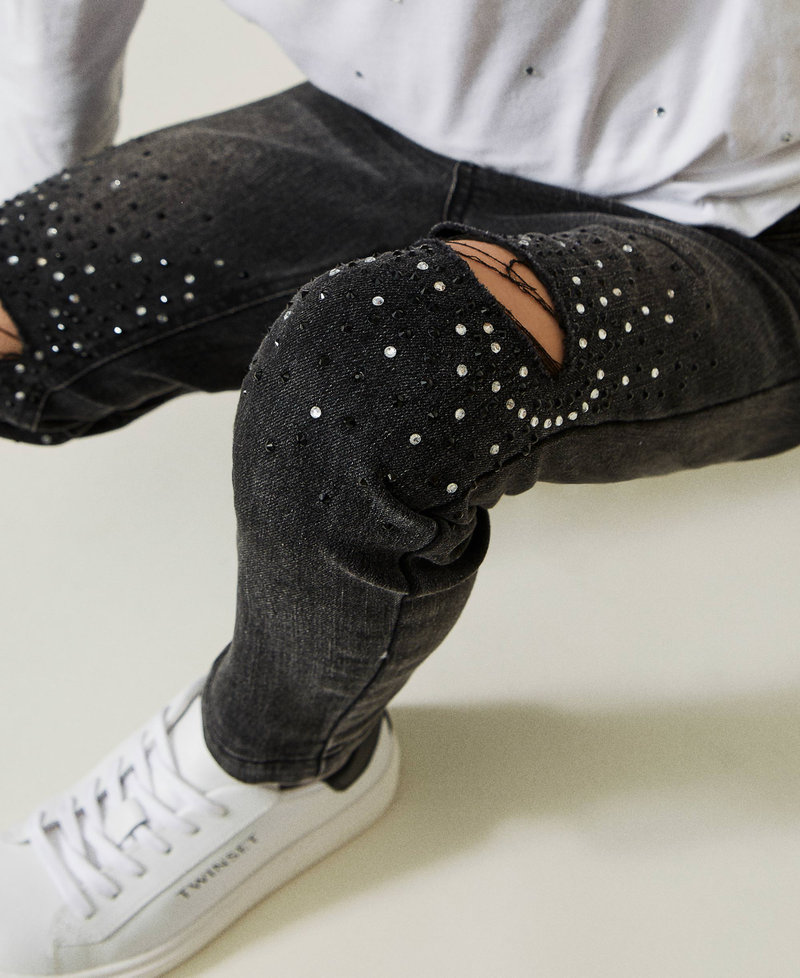 Jeans skinny con strass Bambina, Nero | TWINSET Milano