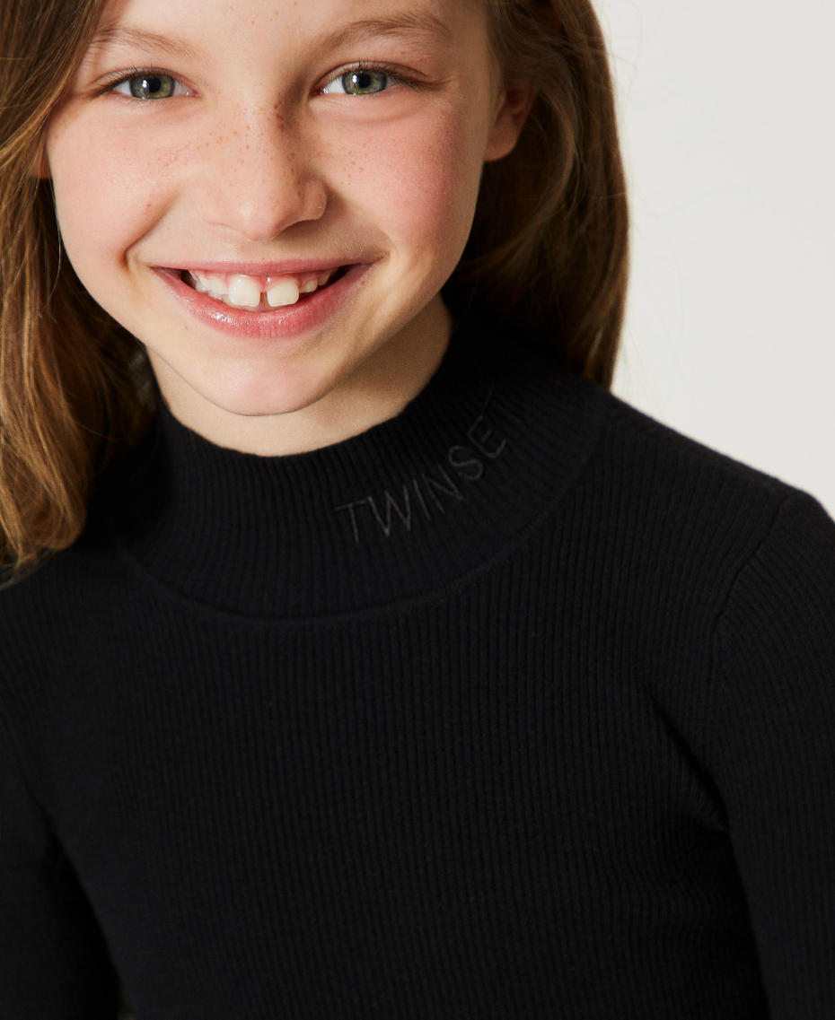 Ribbed turtleneck jumper Girl, Black | TWINSET Milano
