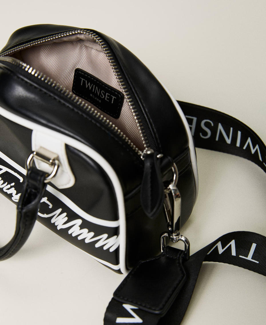 Bowler bag with lettering print Girl, Black | TWINSET Milano