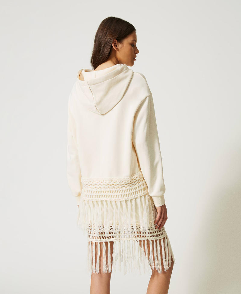 Felpa con passamaneria ricamata e frange Donna, Bianco | TWINSET Milano