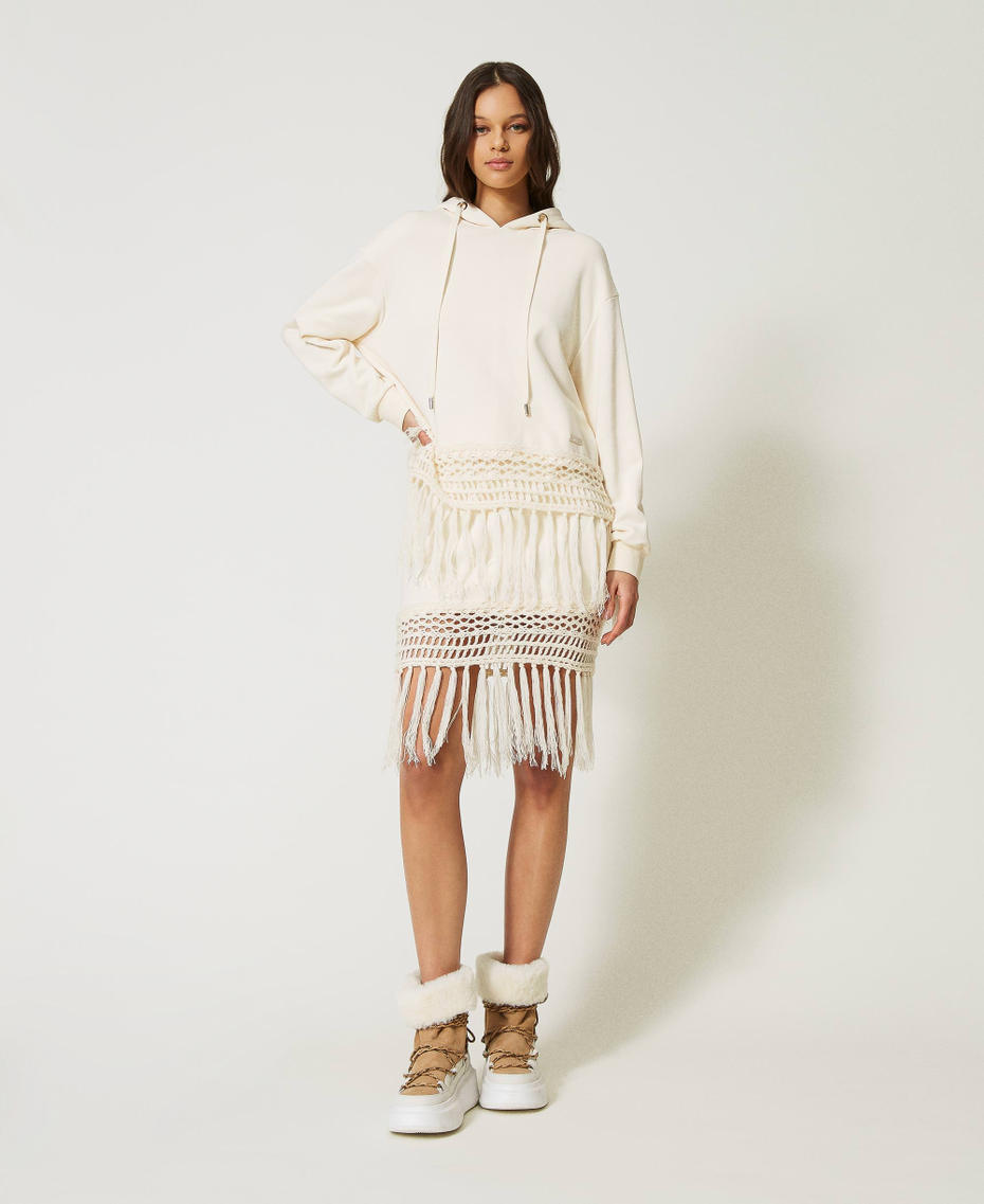 Plush fabric miniskirt with fringes Woman, White | TWINSET Milano