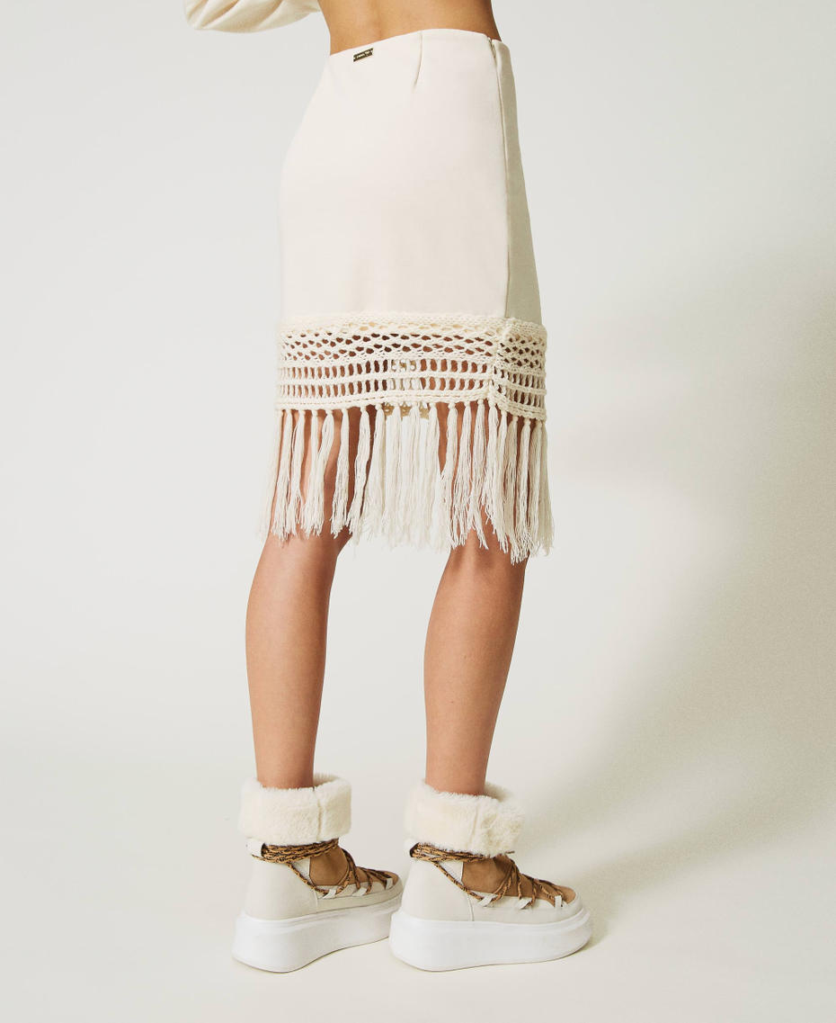 Plush fabric miniskirt with fringes Woman, White | TWINSET Milano