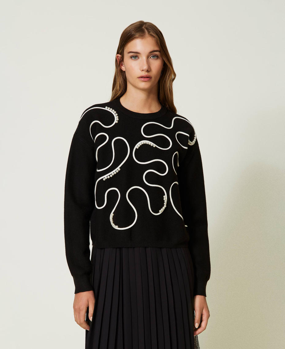 Pull boxy avec broderie Femme, Noir | TWINSET Milano