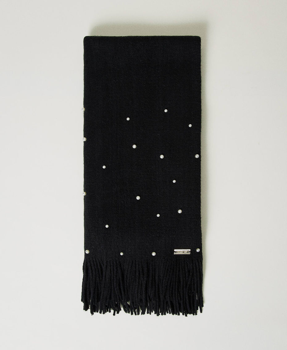 Sciarpa con perle e frange Donna, Nero | TWINSET Milano