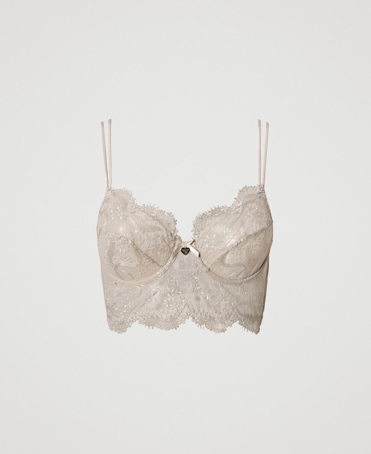 Bustino in tulle macramè Donna, Grigio | TWINSET Milano