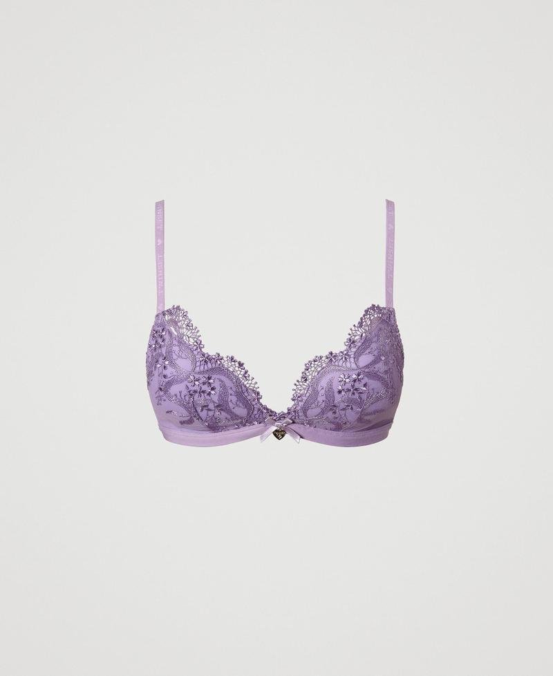 Macramé tulle triangle bra Woman, Purple | TWINSET Milano
