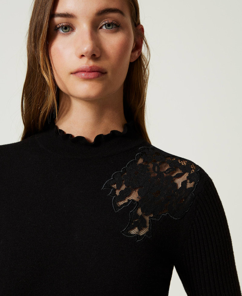 Short knit dress with lace Woman, Black | TWINSET Milano