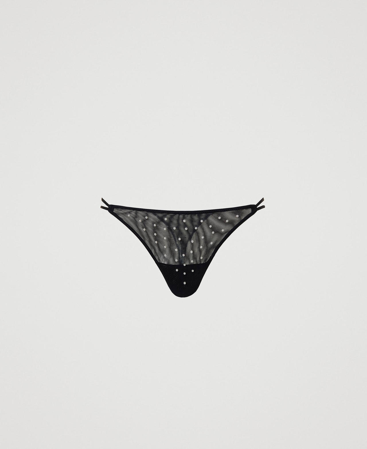 String en tulle avec perles Femme, Noir | TWINSET Milano
