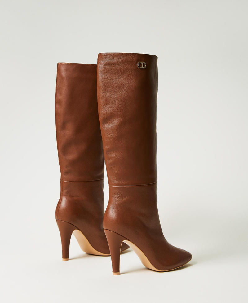 Stivali alti in pelle Donna, Marrone | TWINSET Milano
