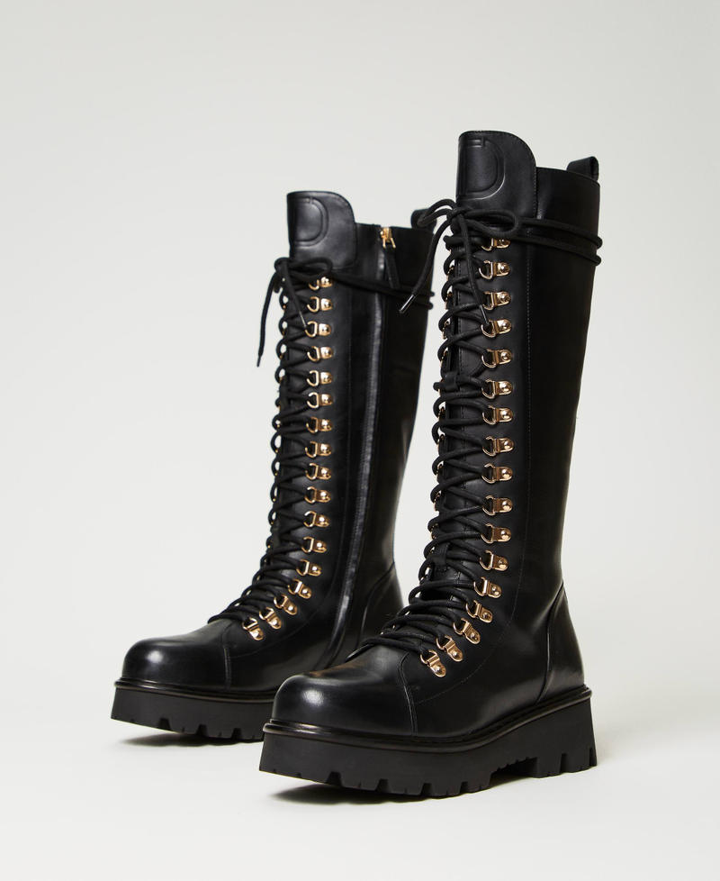 Anfibi alti in pelle Donna, Nero | TWINSET Milano