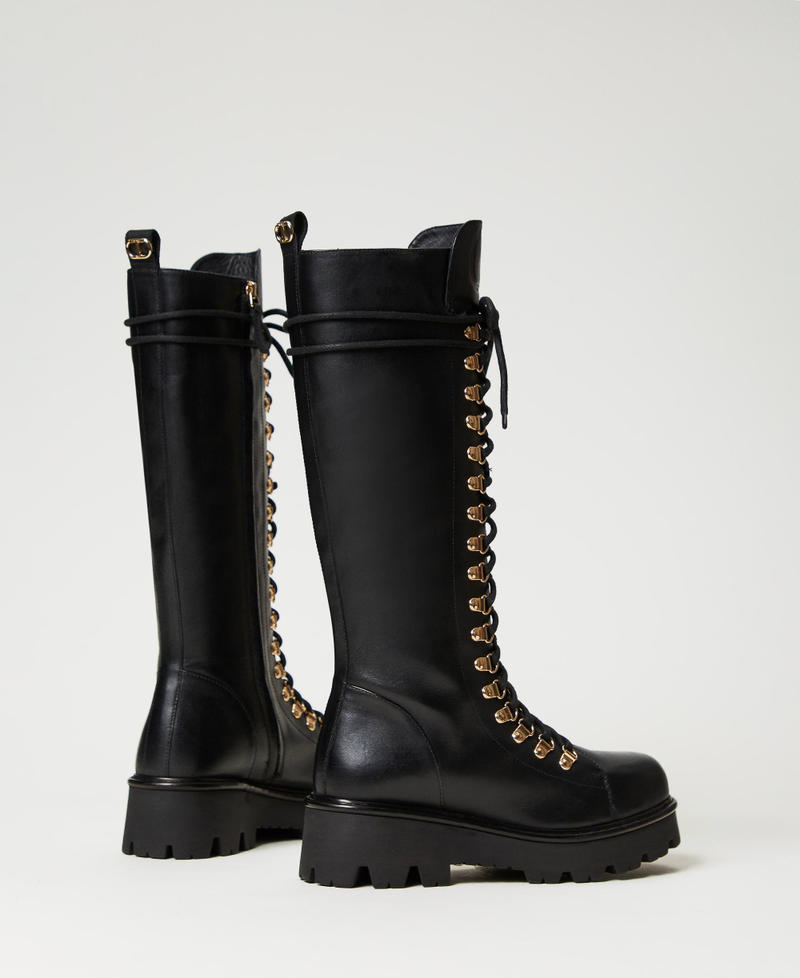 Anfibi alti in pelle Donna, Nero | TWINSET Milano