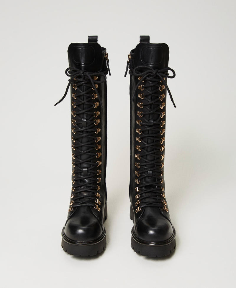 Anfibi alti in pelle Donna, Nero | TWINSET Milano