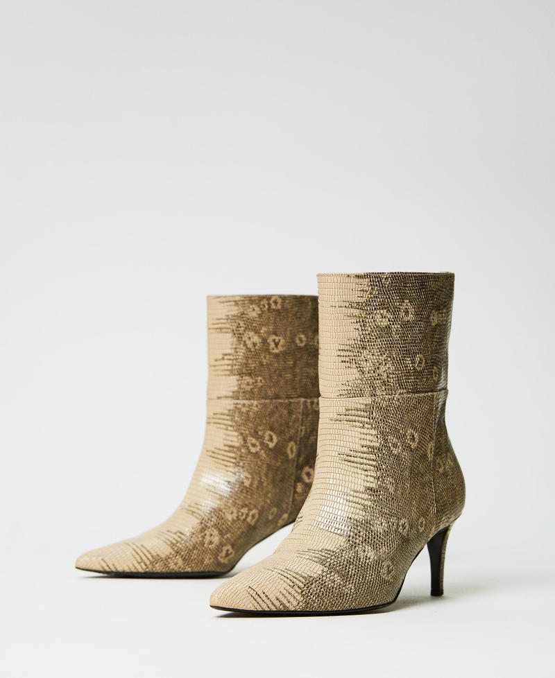 Leather ankle boots with lizard print Woman, Beige | TWINSET Milano