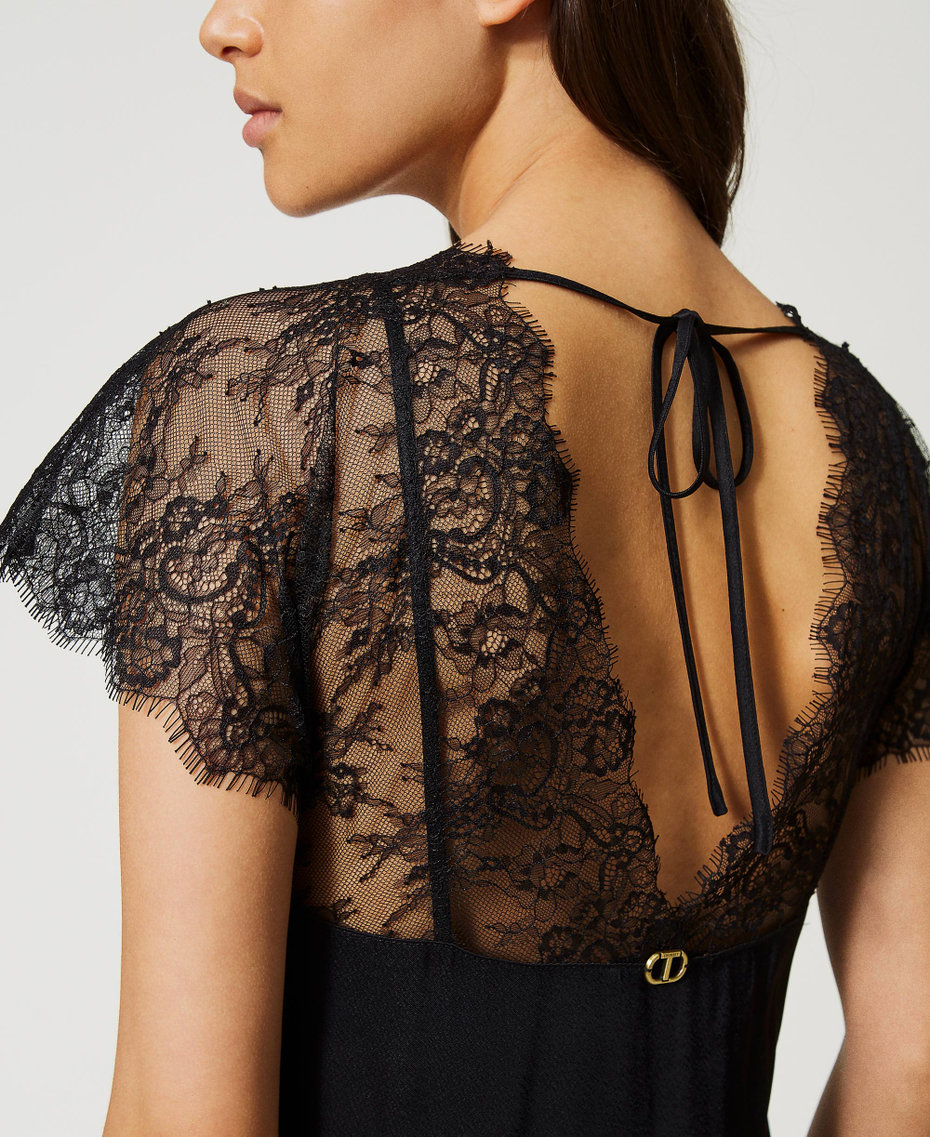 Abito corto in raso e pizzo Donna, Nero | TWINSET Milano