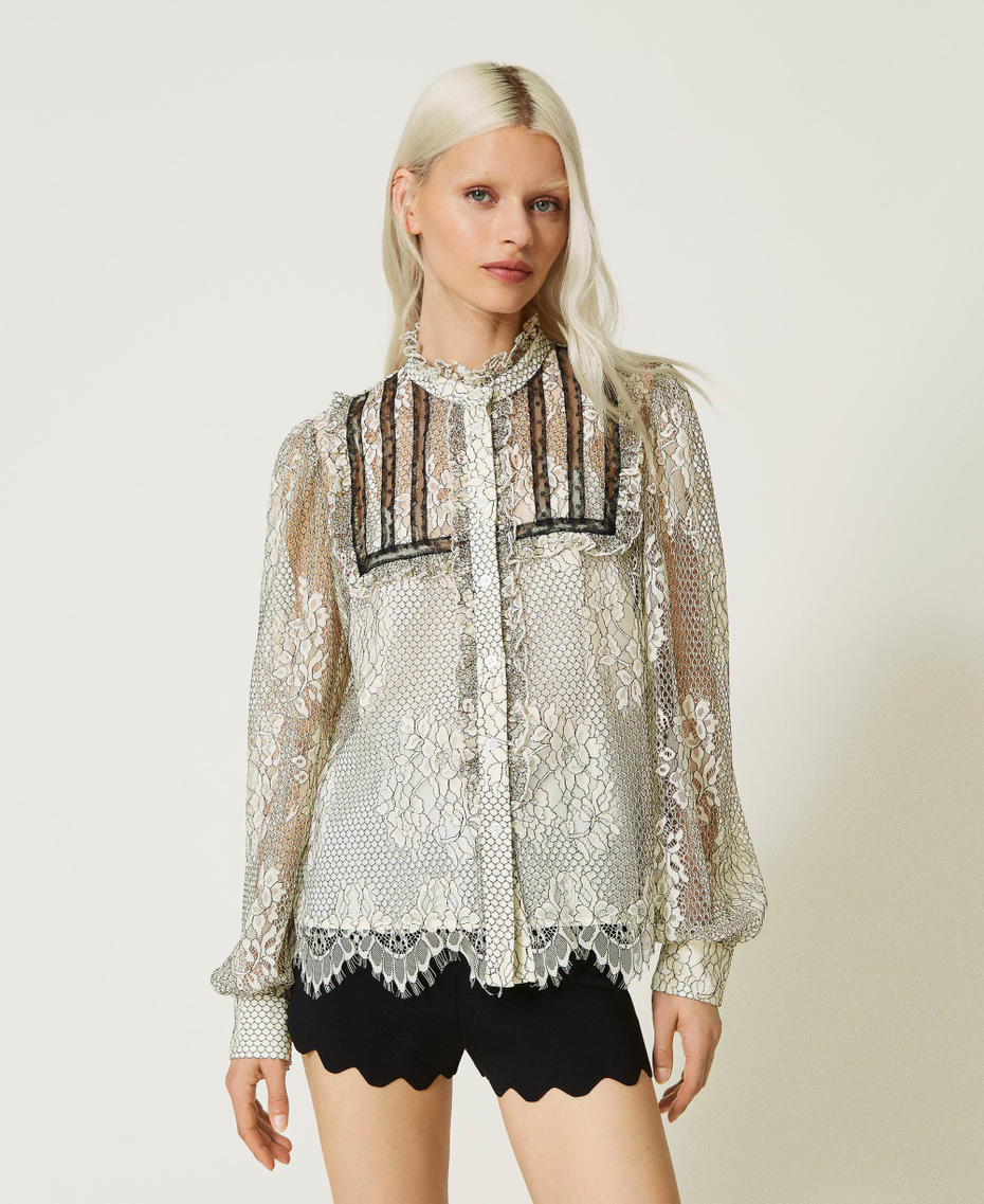 Lace shirt with inserts Woman, White | TWINSET Milano