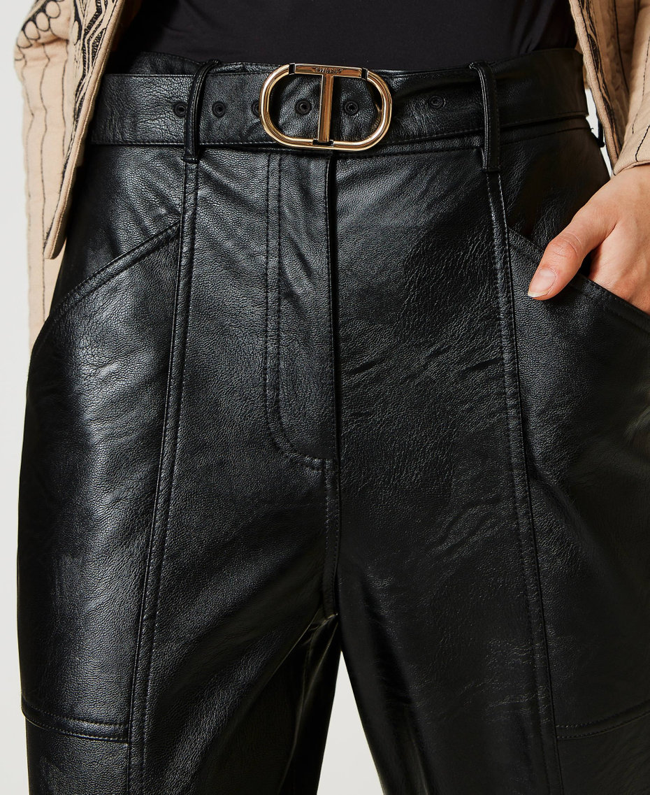 Leather-like trousers with buckle Woman, Black | TWINSET Milano