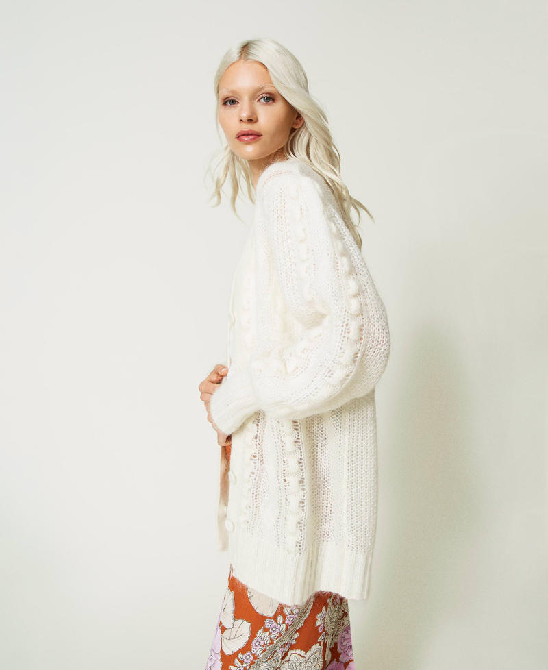 Maxi cardigan in misto mohair e lana Donna, Bianco | TWINSET Milano