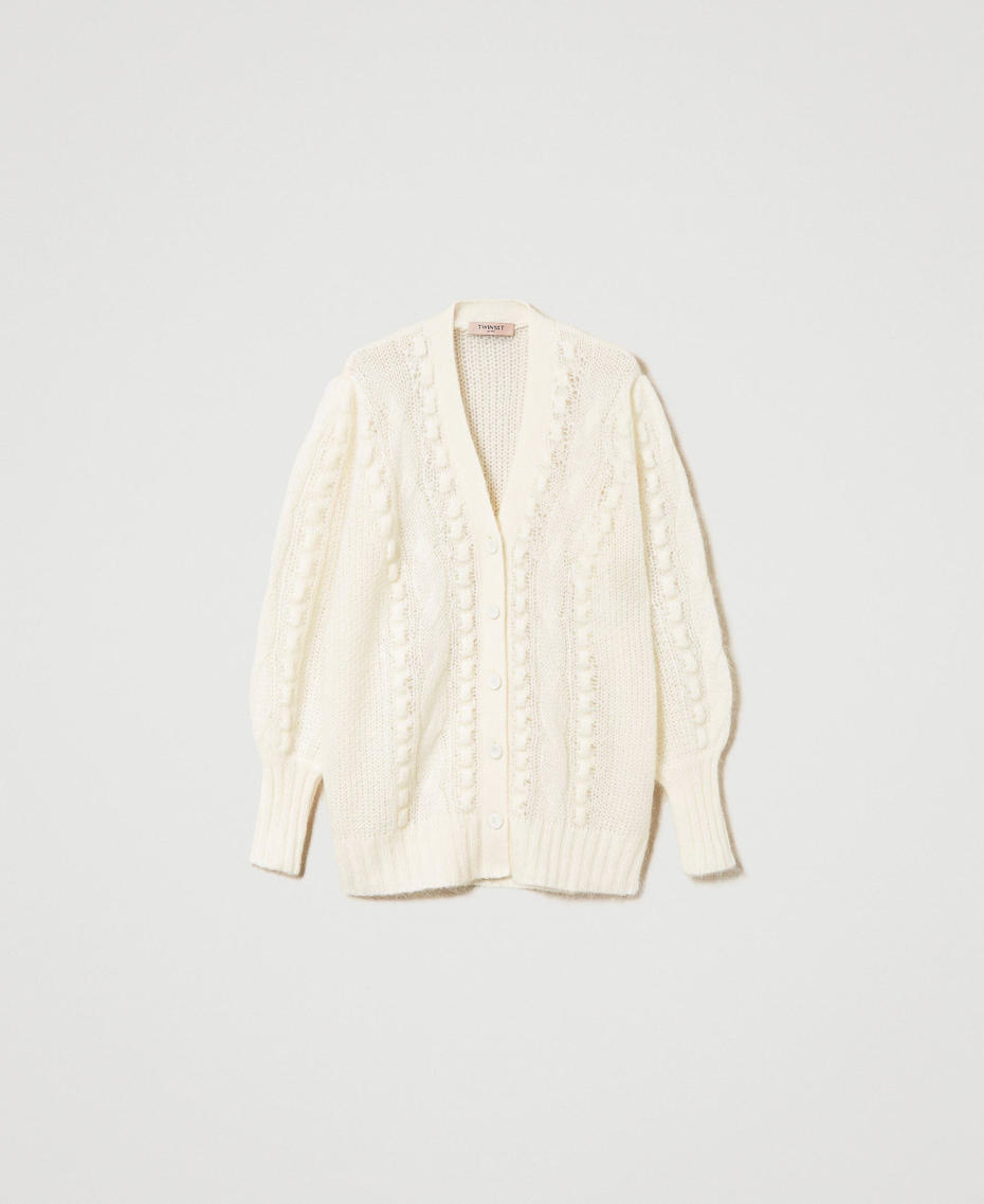 Maxi cardigan in misto mohair e lana Donna, Bianco | TWINSET Milano