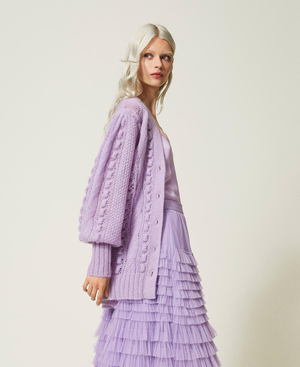 Mohair and wool blend maxi cardigan Woman, Purple | TWINSET Mohair and wool blend maxi cardigan Woman, Purple | TWINSET