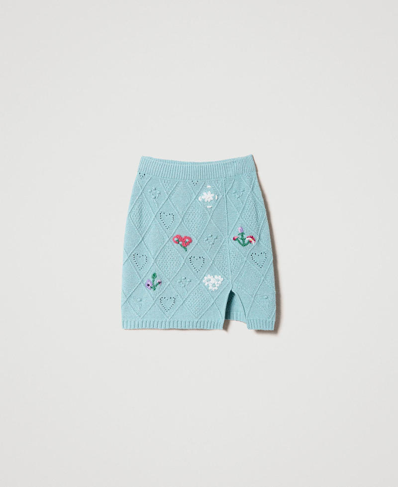 Treeblend yarn miniskirt with handmade embroidery Woman, Light blue ...