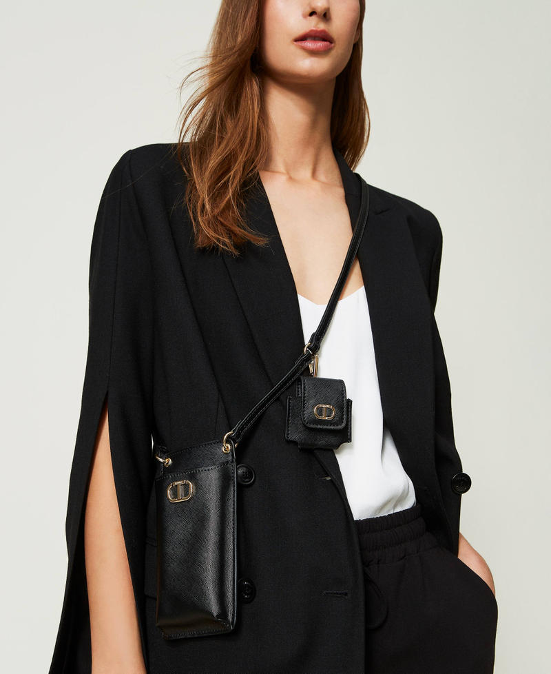 Smartphone and ear pod holder with Oval T Woman, Black | TWINSET Milano