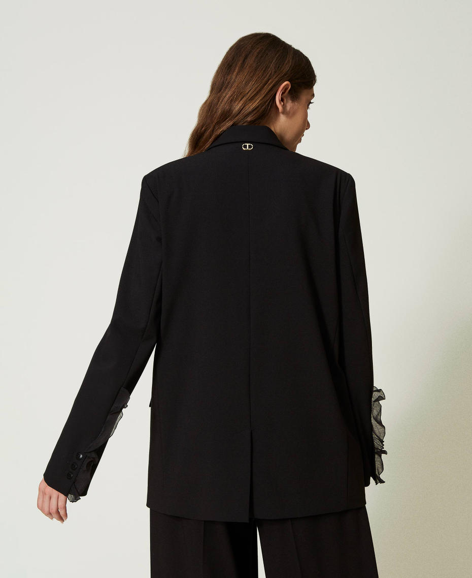 Giacca blazer in misto lana con volant Donna, Nero | TWINSET Milano