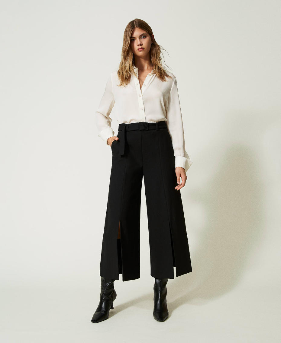 Gonna pantalone in misto lana Donna, Nero | TWINSET Milano