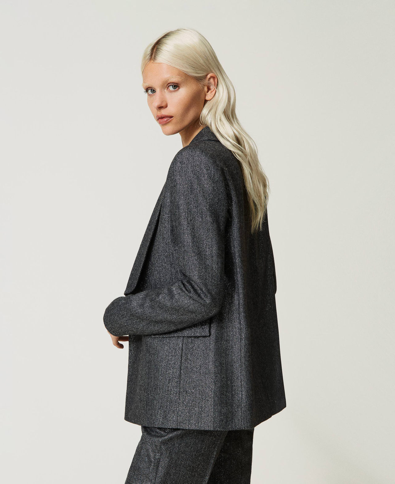 Giacca blazer in misto lana e lurex Donna, Grigio | TWINSET Milano