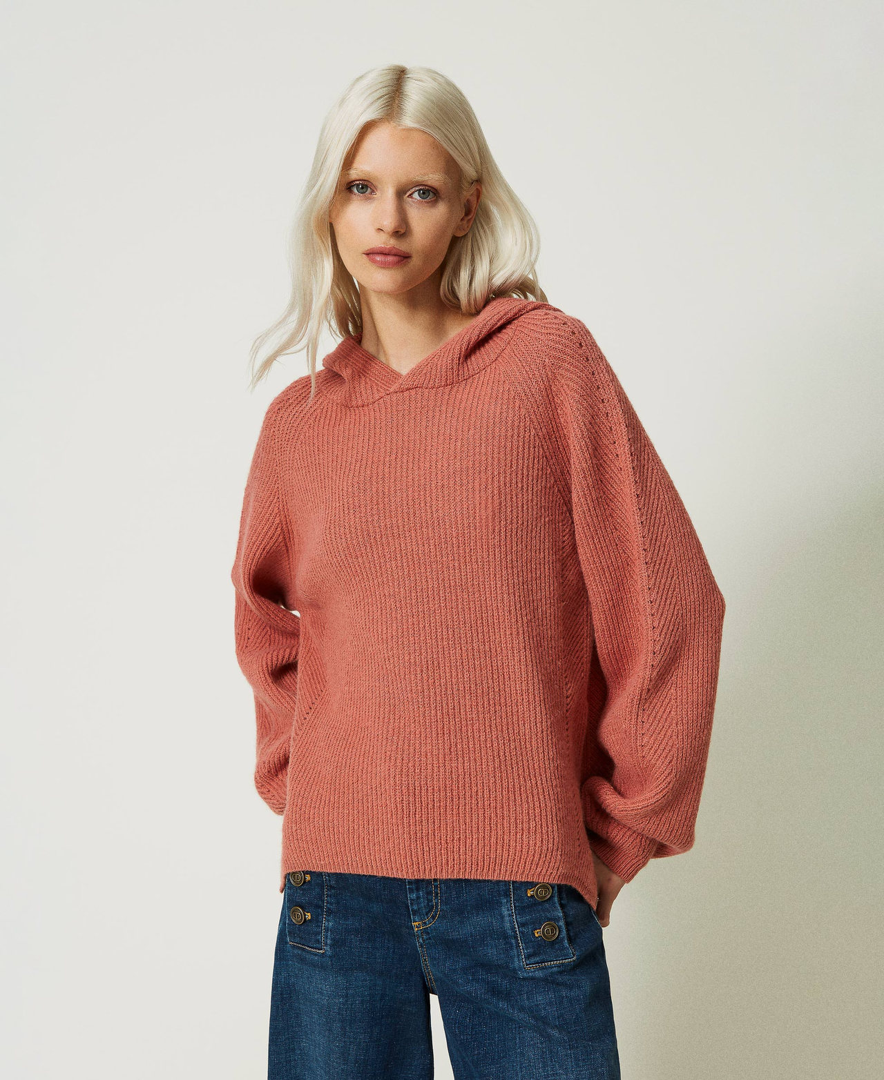 Maxi maglia a coste in lana e alpaca Donna, Rosa | TWINSET Milano