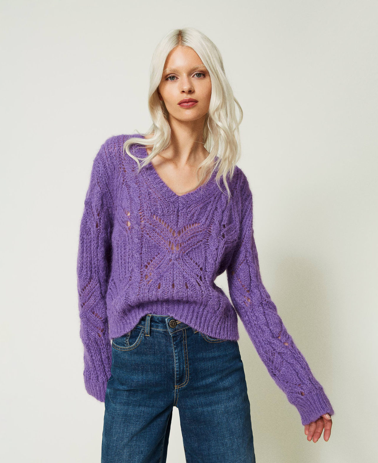 Pull en mélange de mohair et alpaga Femme, Violet | TWINSET Milano