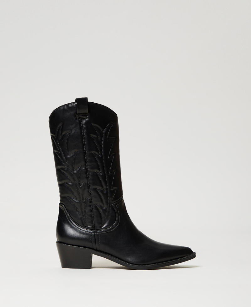 Botas texanas con bordado Mujer, Negro | TWINSET Milano