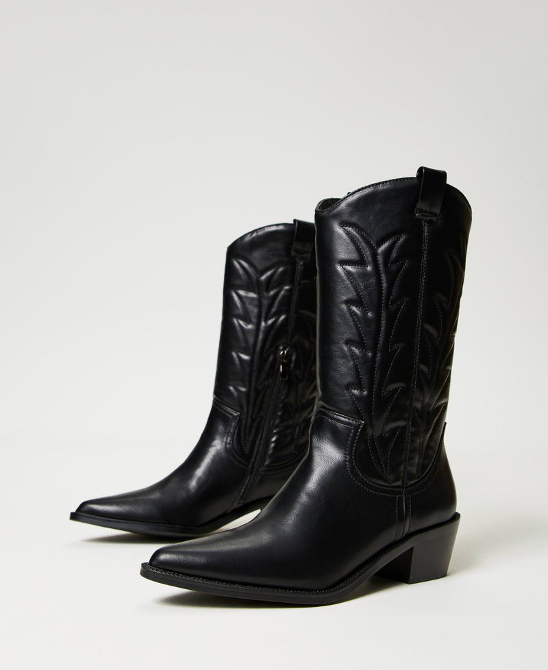 Botas texanas con bordado Mujer, Negro | TWINSET Milano
