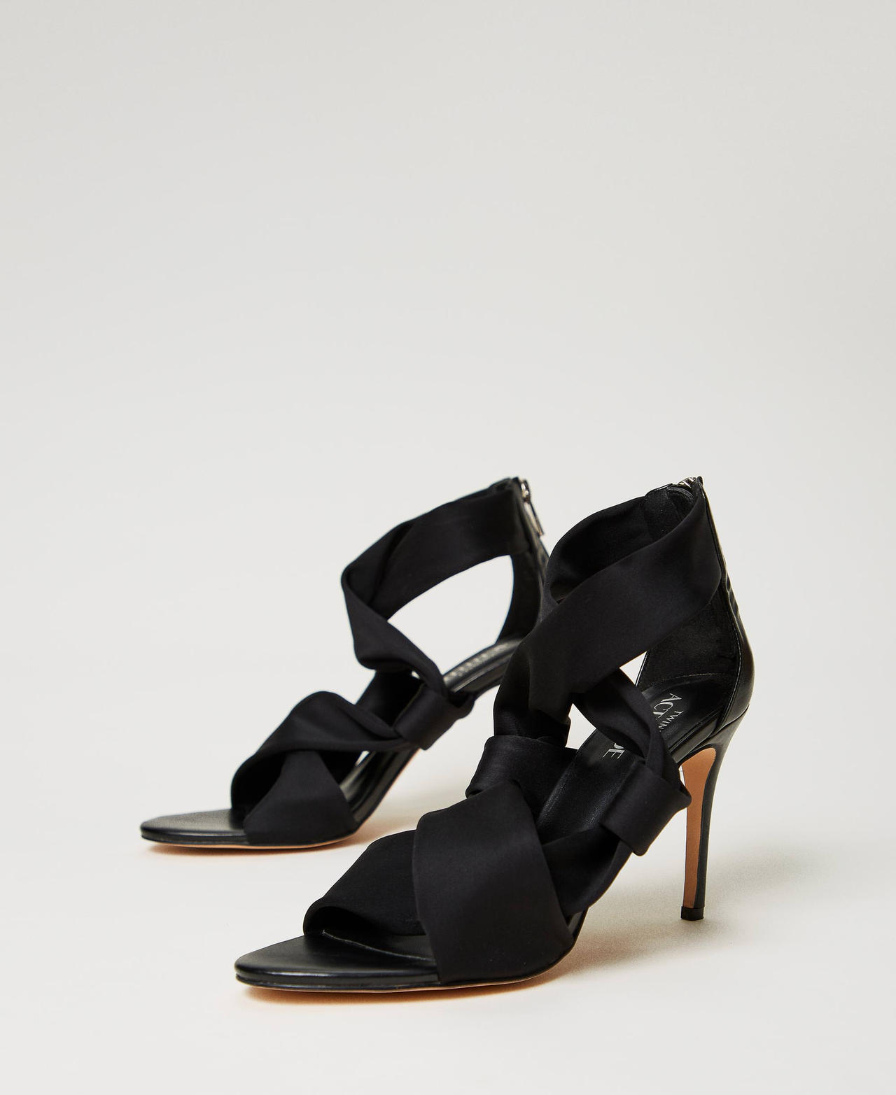 Sandales à talon avec bandes Femme, Noir | TWINSET Milano
