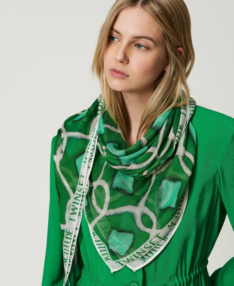Kefiah stampata con logo Donna, Verde | TWINSET Milano