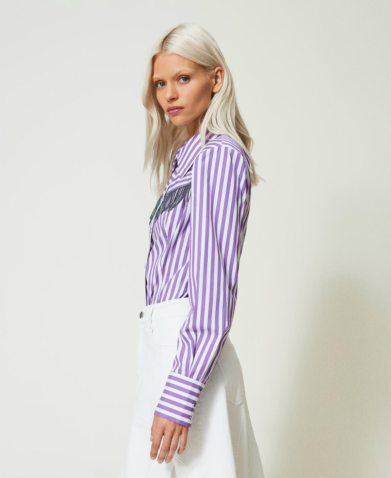 Camicia a righe con cotone organico Donna, Viola | TWINSET Milano
