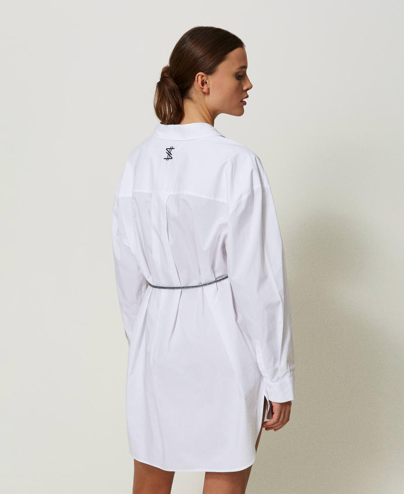 Maxi camicia MYFO in popeline con ricamo logo Donna, Bianco | TWINSET ...