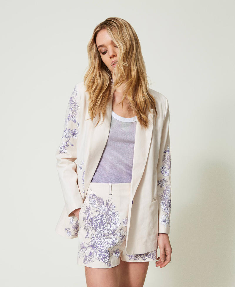 MYFO printed linen blend blazer Woman, Purple | TWINSET Milano