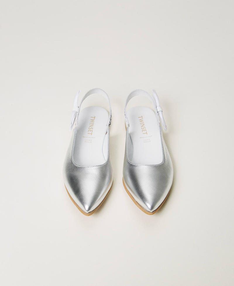 Leather sling back ballerina shoes with logo Girl, Grey | TWINSET Milano