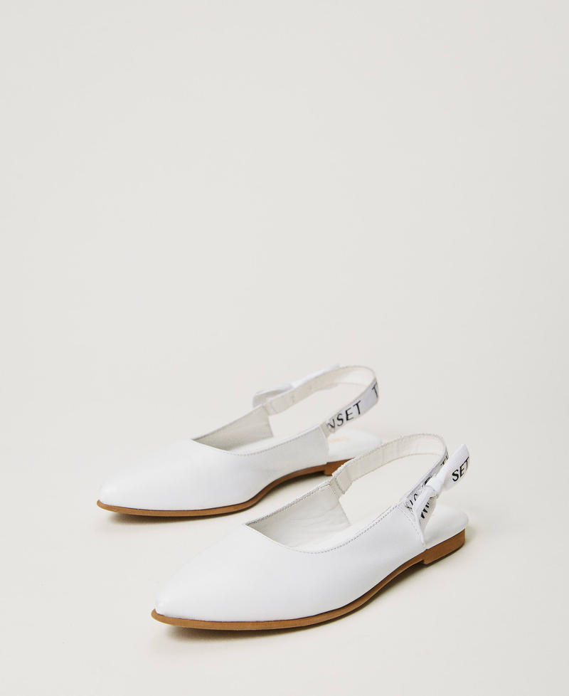Leather sling back ballerina shoes with logo Girl, White | TWINSET Milano