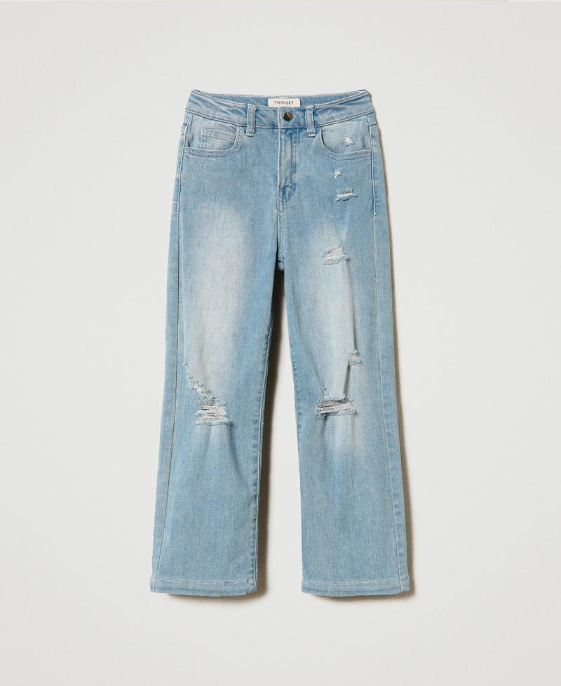 Wide leg jeans with rips Girl, Light blue | TWINSET Milano